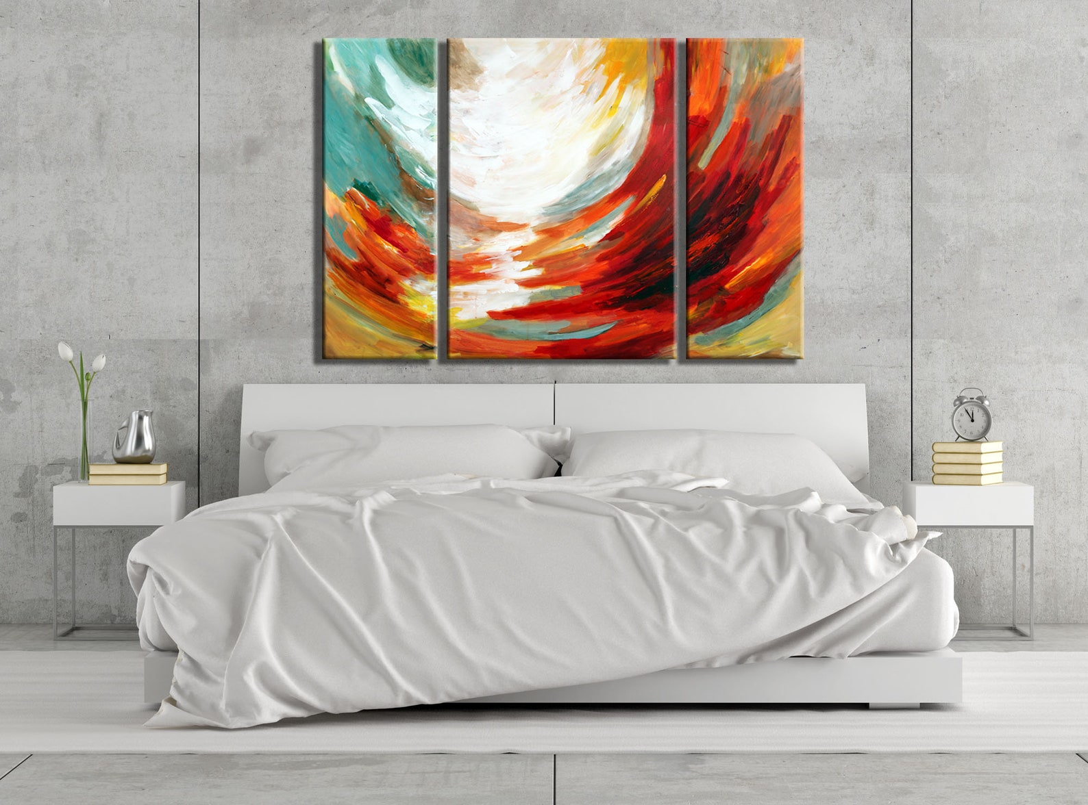 3 Panel Abstract Painting on Canvas, Oversized Living Room Painting ...