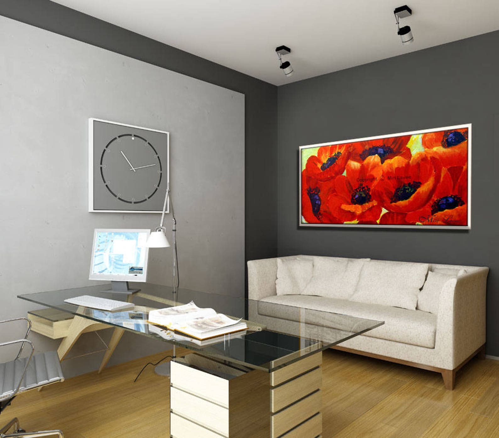 Large Wall Art, Extra Large Wall Art, Red Floral Canvas Art, Red ...