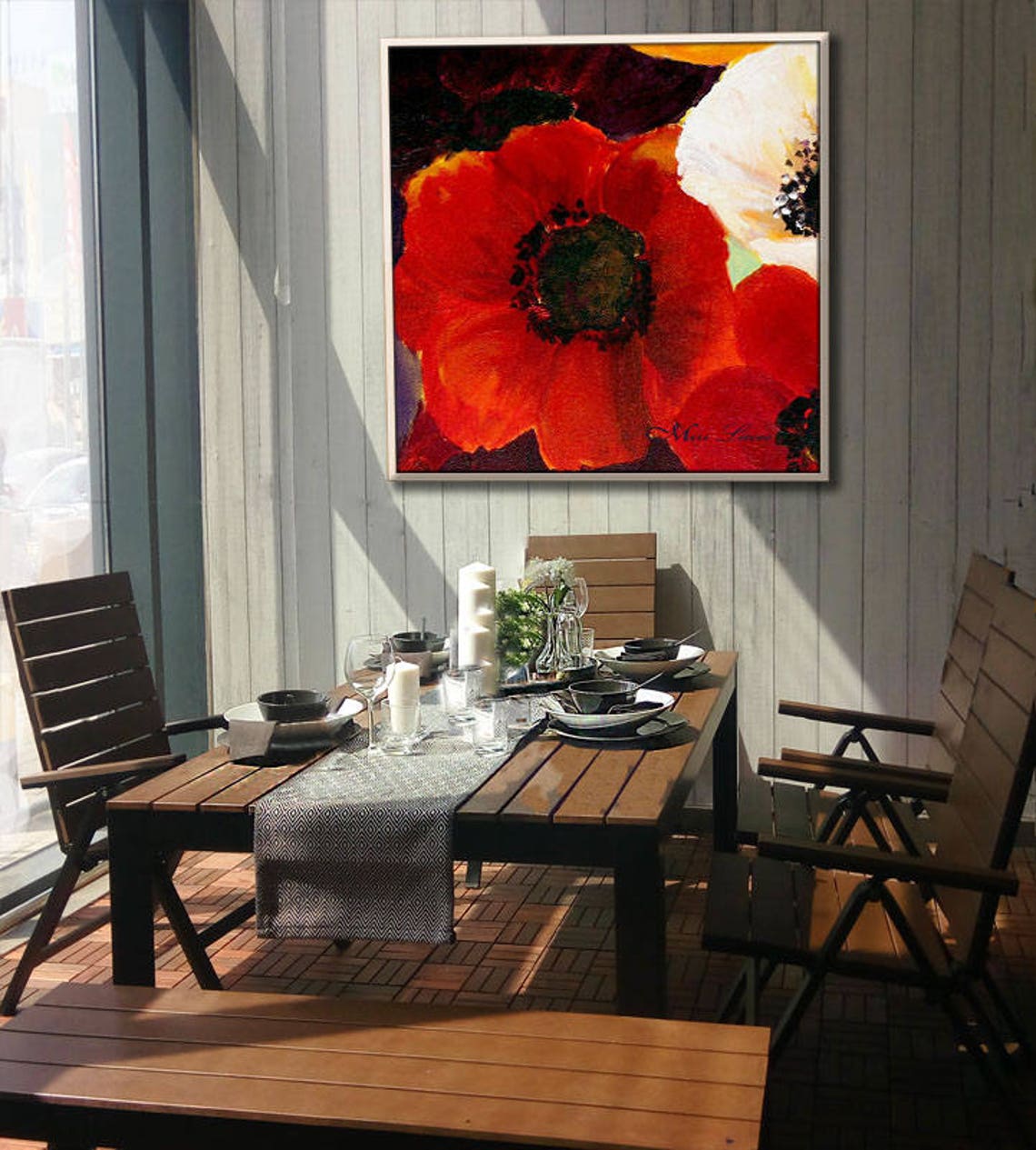 Large Nature Wall Art, Red Flower Art, Red Wall Art, Office Wall Decor ...
