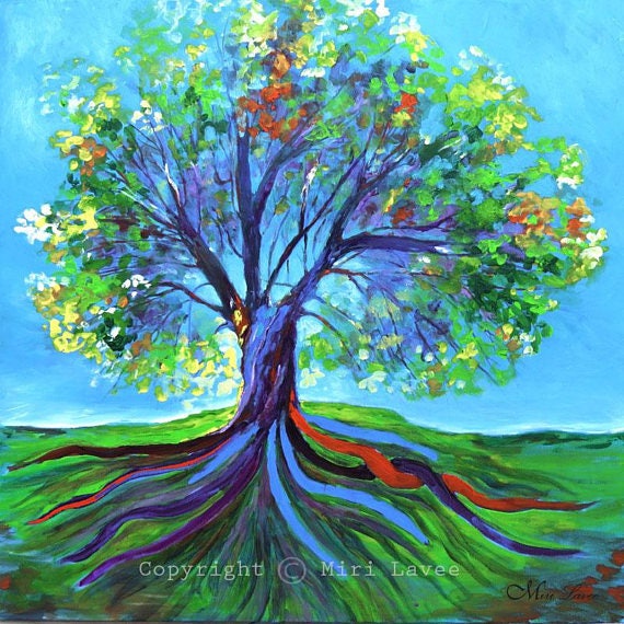 Large Wall Art Painting of Tree Colorful Living Room Art - Etsy