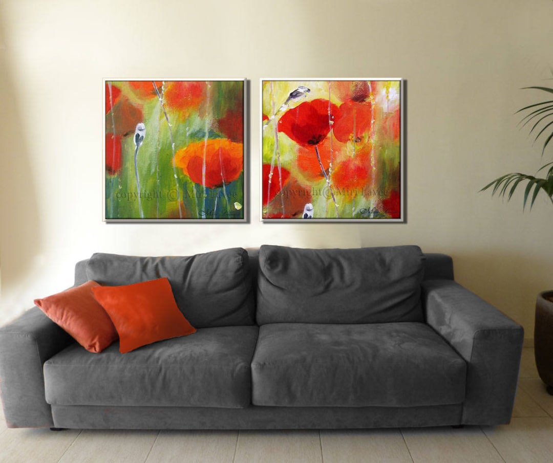 Flower Paintings on Canvas, Set of 2 Oil Painting, Floral Painting Set ...