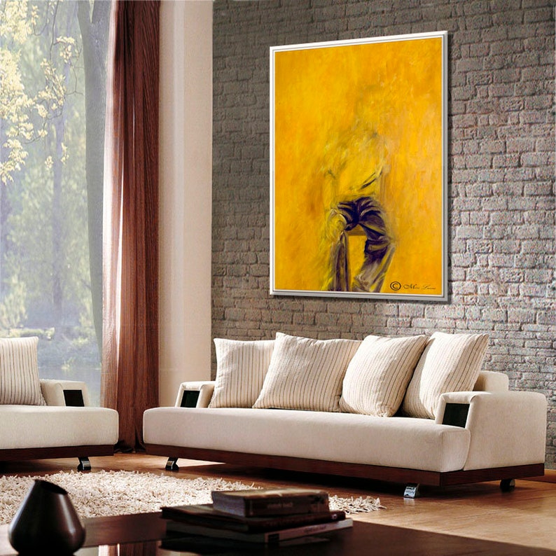 Original Abstract Painting on Canvas, Yellow Living Room Wall Decor ...