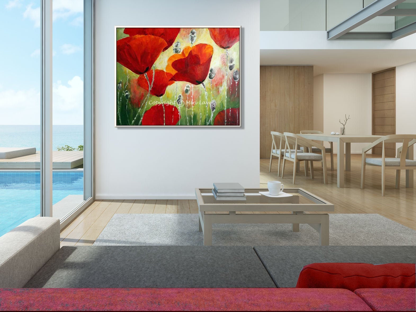 Extra Large Living Room Wall Art, Red Poppy Canvas Print, Colorful Art ...