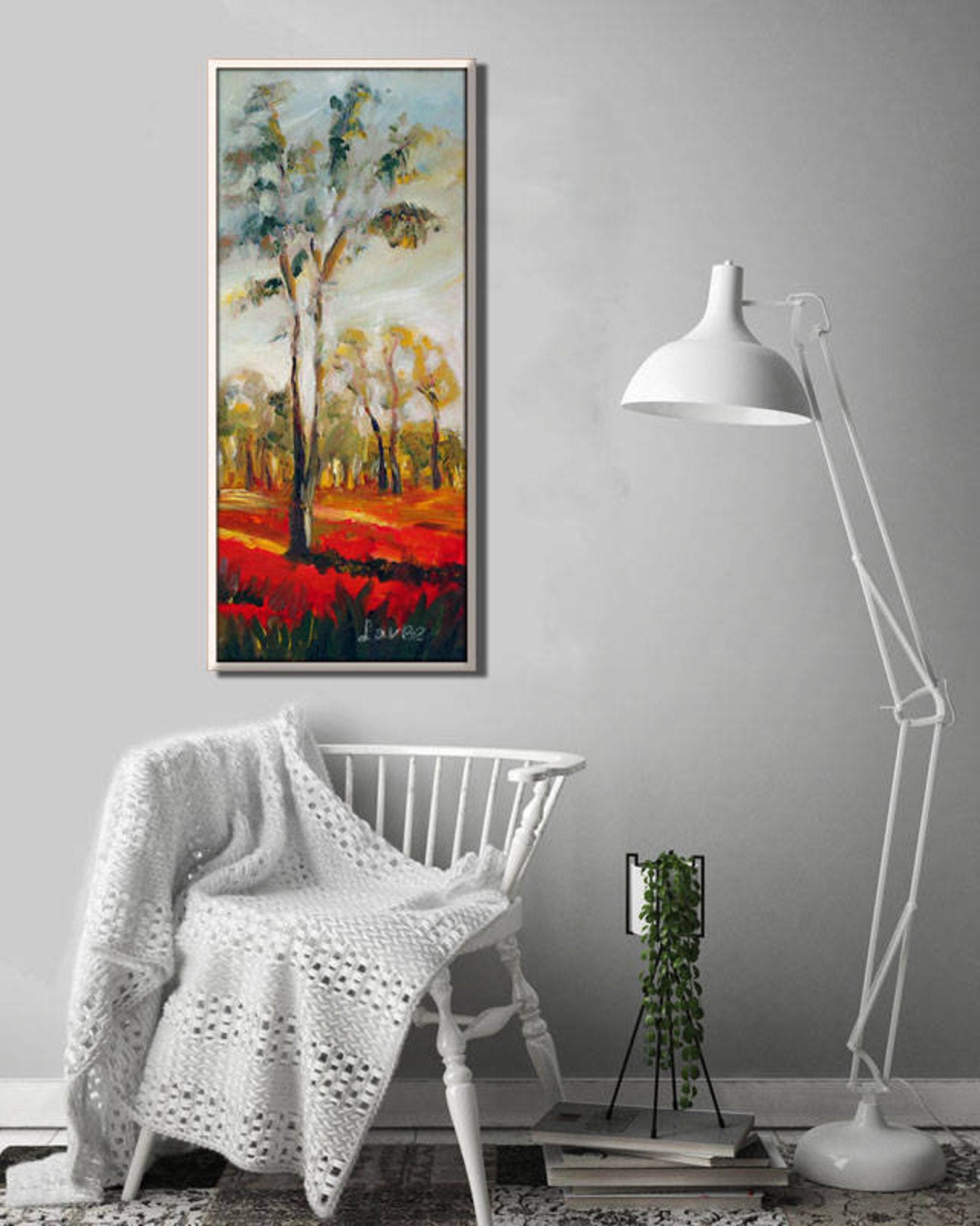 Large Vertical Art, Long Wall Art, Tree Art, Entryway Wall Art ...