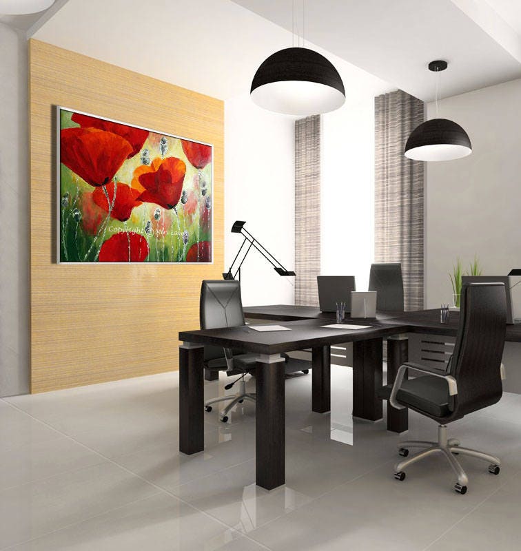 Oil Painting Flowers, Red Wall Decor, Decorative Art Red Painting, Oil ...