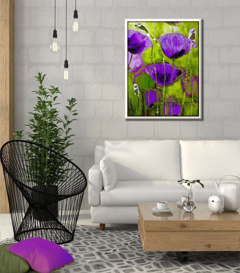 Purple Art Flower Painting, Purple and Green Original Painting, Purple ...