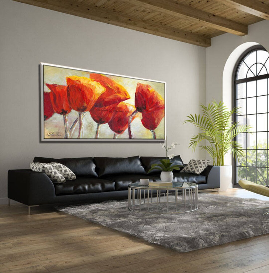 Extra Large Wall Art, Extra Large Painting, Red Painting, Flowers ...