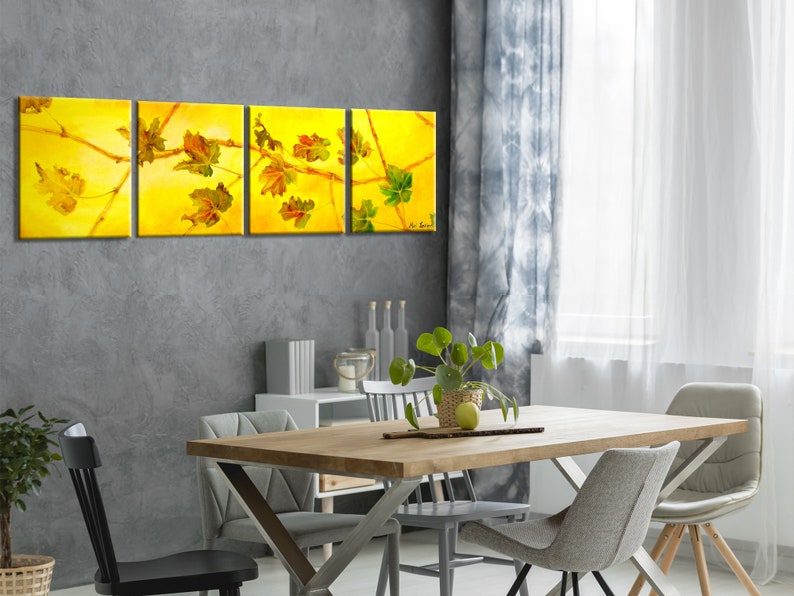 Multi Panel Art, Large Wall Decor, 4 Piece Wall Art, Yellow Split Leaf ...