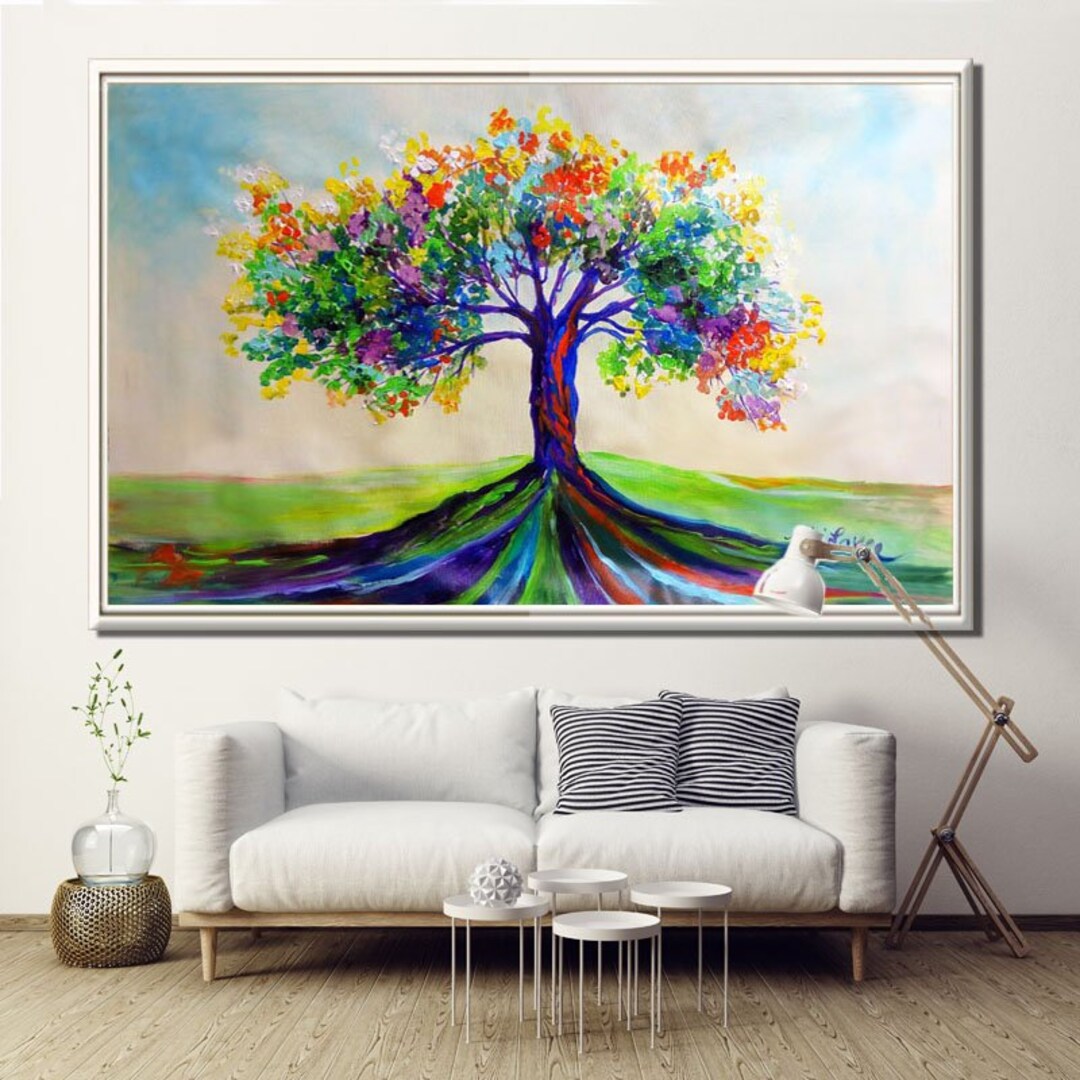 Extra Large Colorful Tree Painting, Living Room Art Painting, Landscape ...