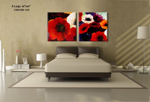 Set of 2 Painting on Canvas Flower Painting Landscape | Etsy