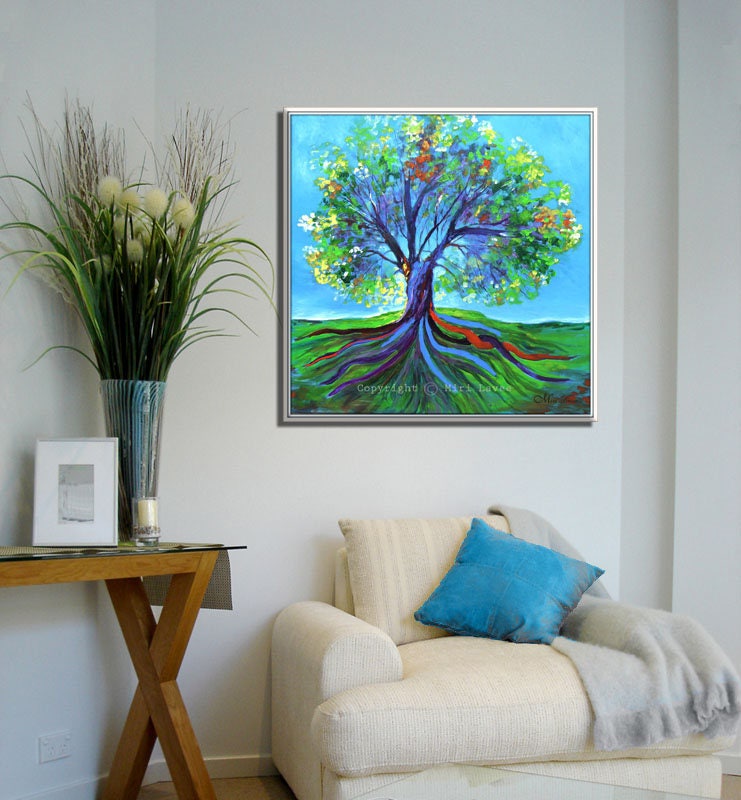 Large Wall Art Painting of Tree Colorful Living Room Art - Etsy