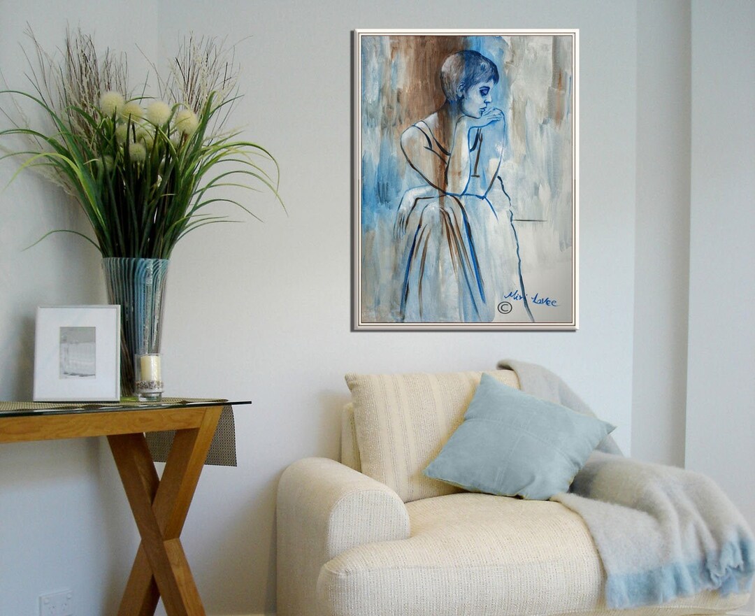 Woman Wall Art, Extra Large Wall Art, Figure Art, Figurative Art, Blue ...