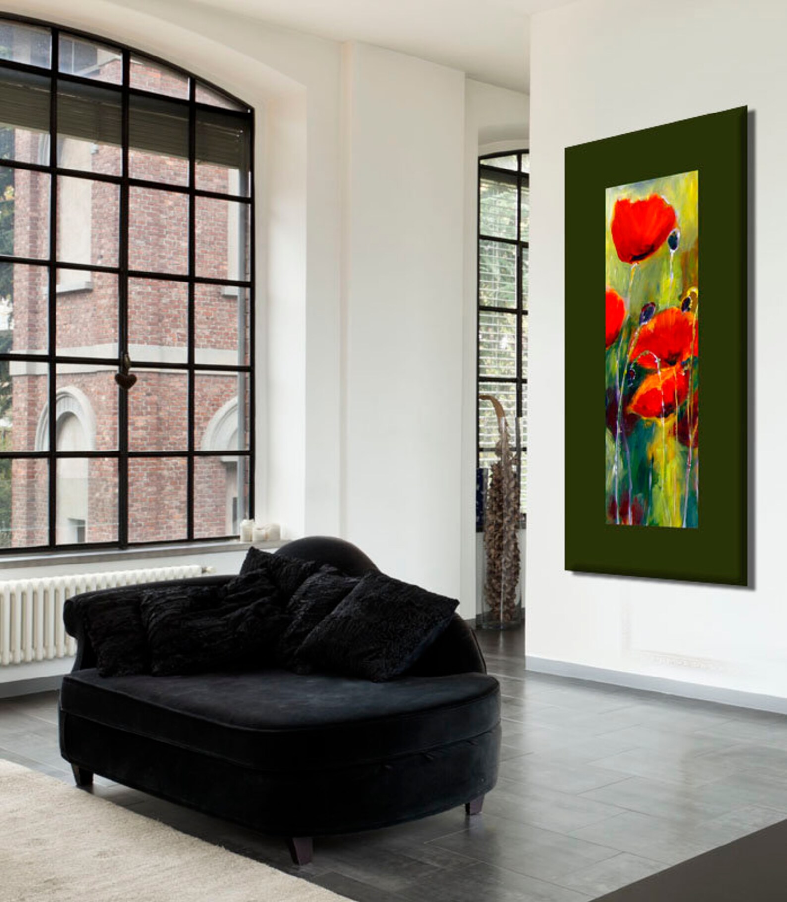 Stairway Wall Art, Stairway Wall Decor, Large Vertical Art, Long Flower ...