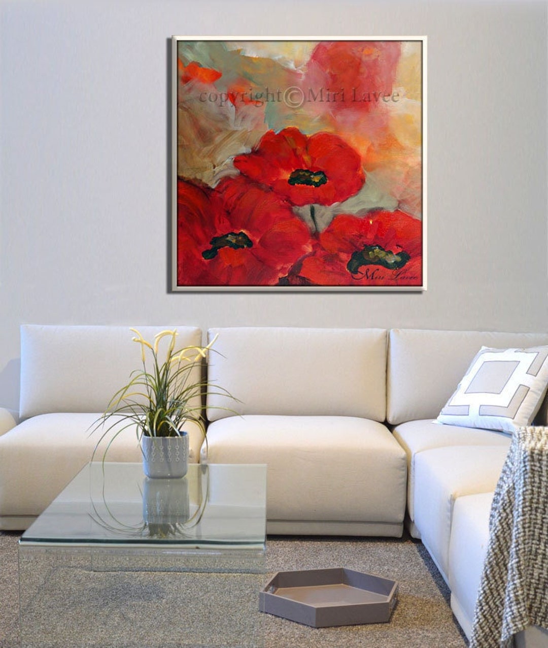 Rote Blume Leinwandkunst, Abstrakte Blumen Wandkunst, Rote Mohnblumen Wandkunst, große Leinwand ...