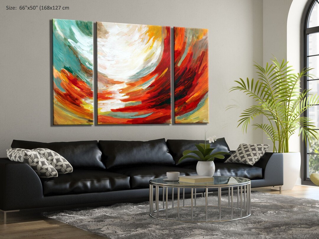 3 Panel Abstract Painting on Canvas, Oversized Living Room Painting ...
