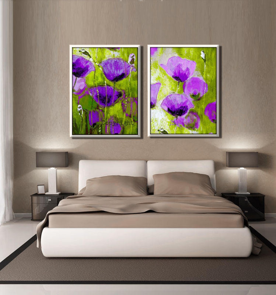 Flower Wall Art Art Set of 2 Flower Art Set Bedroom Wall | Etsy