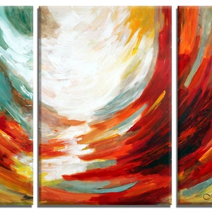 3 Piece Abstract Painting on Canvas, Multi Panel Painting, Fine Art ...