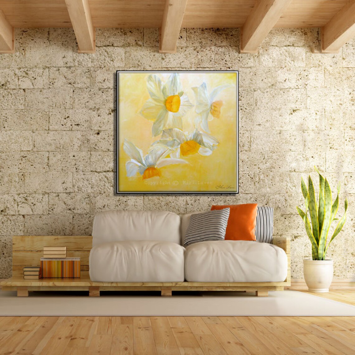 Living Room Wall Art, Yellow Flower Wall Art, Large Wall Art, Floral ...