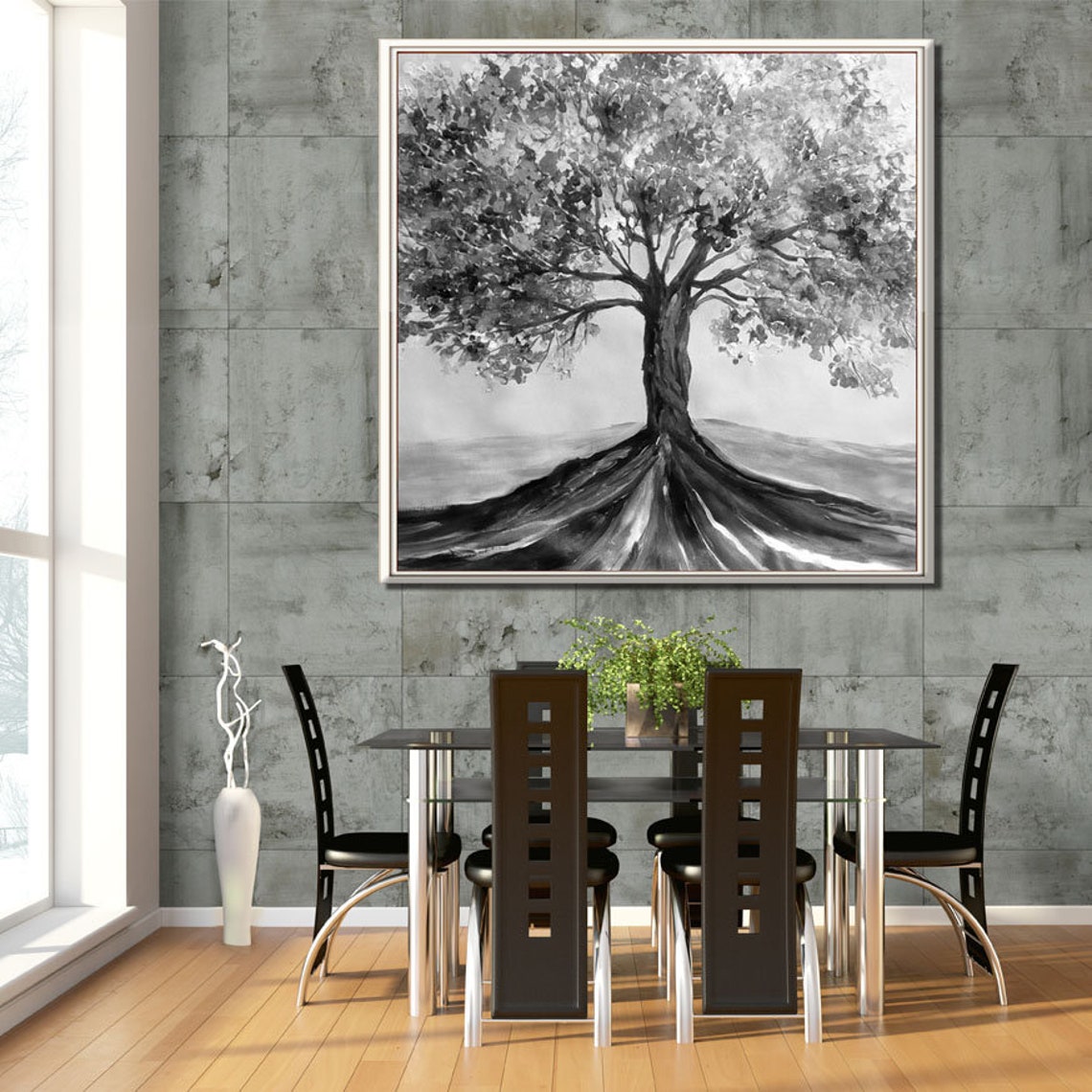 Extra Large Tree Wall Art Black White Tree Painting Print | Etsy