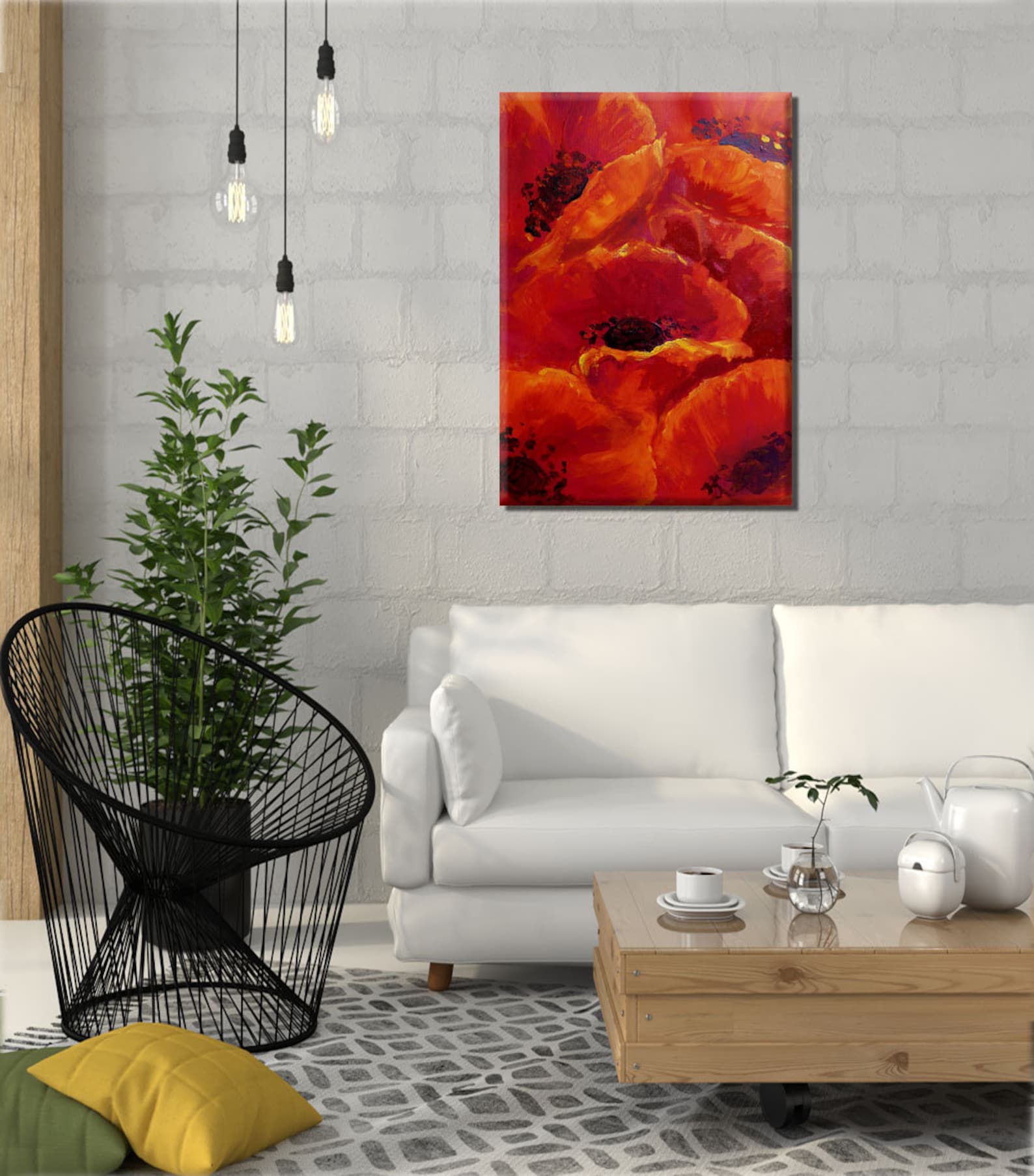 Extra Large Wall Art, Red Flowers Wall Art, Large Canvas Art, Floral ...