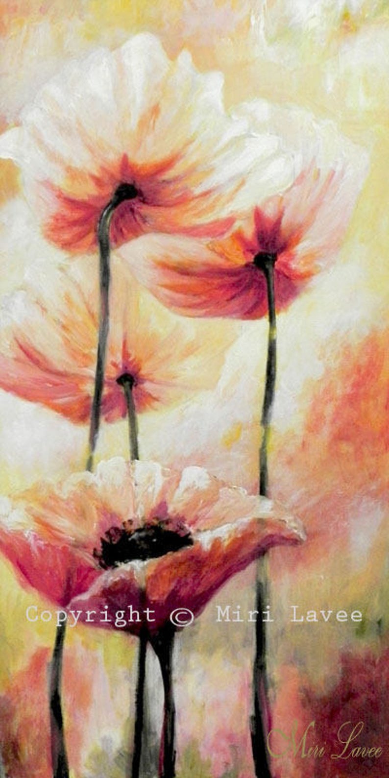 Narrow Wall Art, Vertical Wall Art, Home Office Wall Art, Flower Art ...