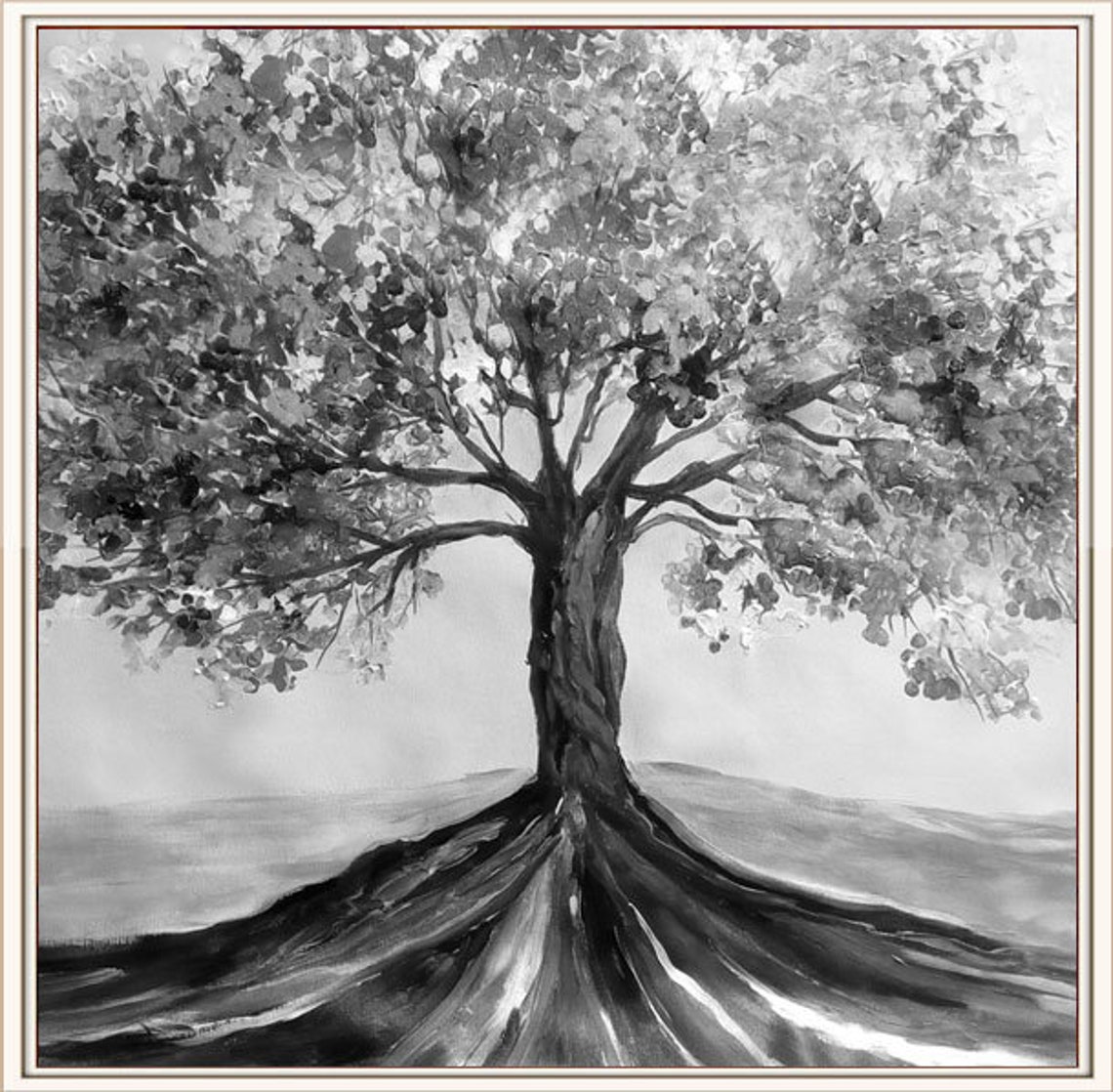 Extra Large Tree Wall Art Black White Tree Painting Print | Etsy