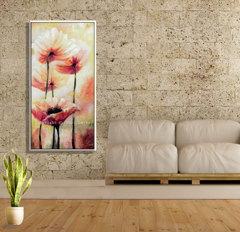 Long Narrow Flowers Painting on Canvas, Vertical Nature Painting in ...