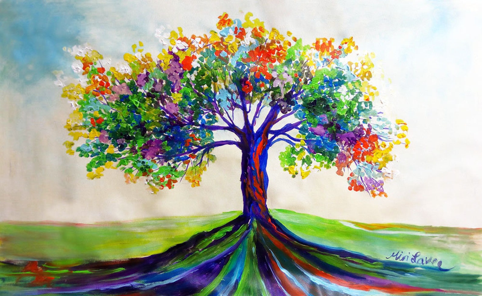 Extra Large Colorful Tree Painting, Living Room Art Painting, Landscape ...
