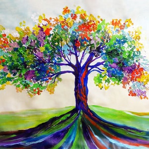 Extra Large Colorful Tree Painting, Living Room Art Painting, Landscape ...