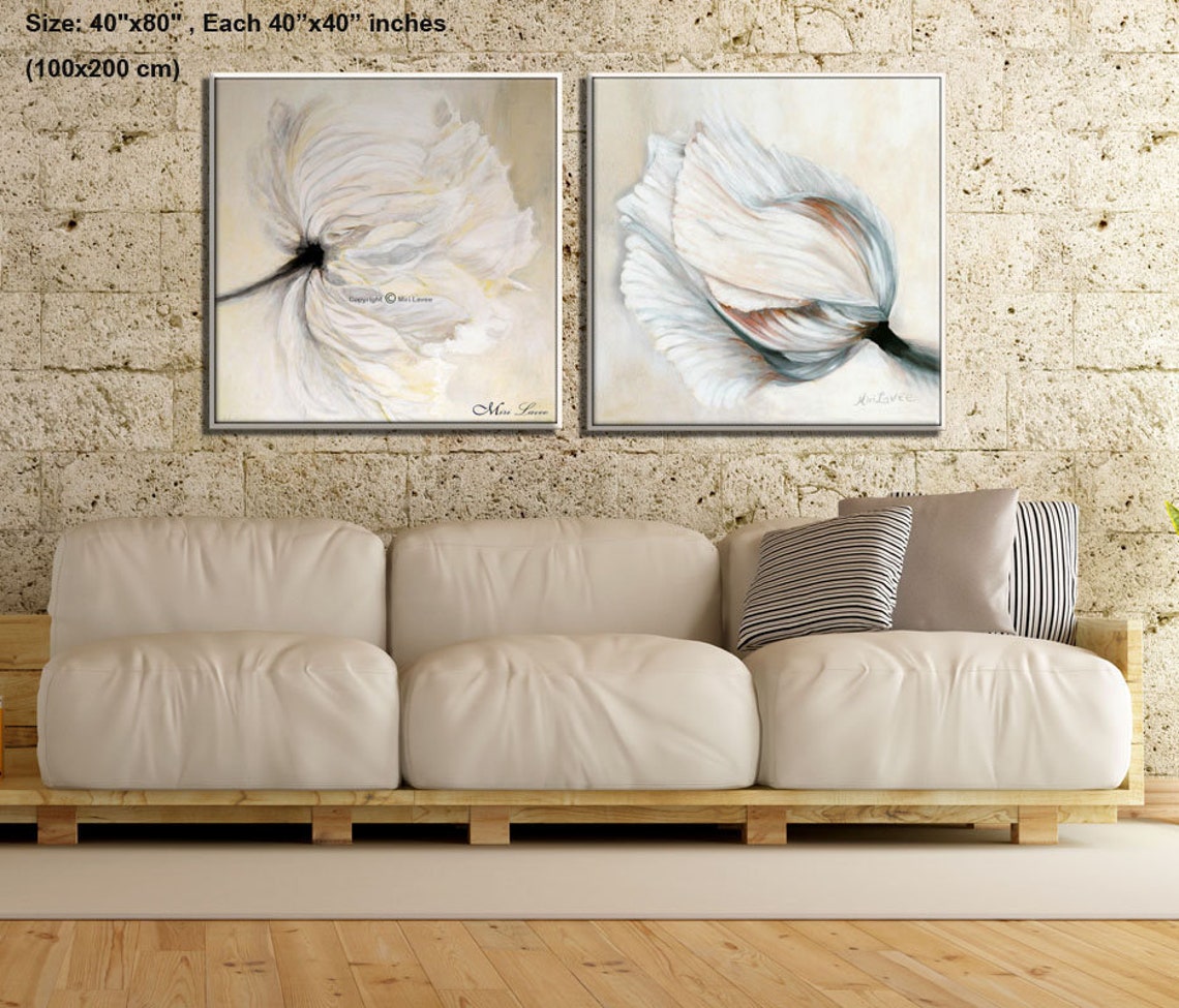 White Wall Art Set Flower Painting Set Large Wall Art Large - Etsy
