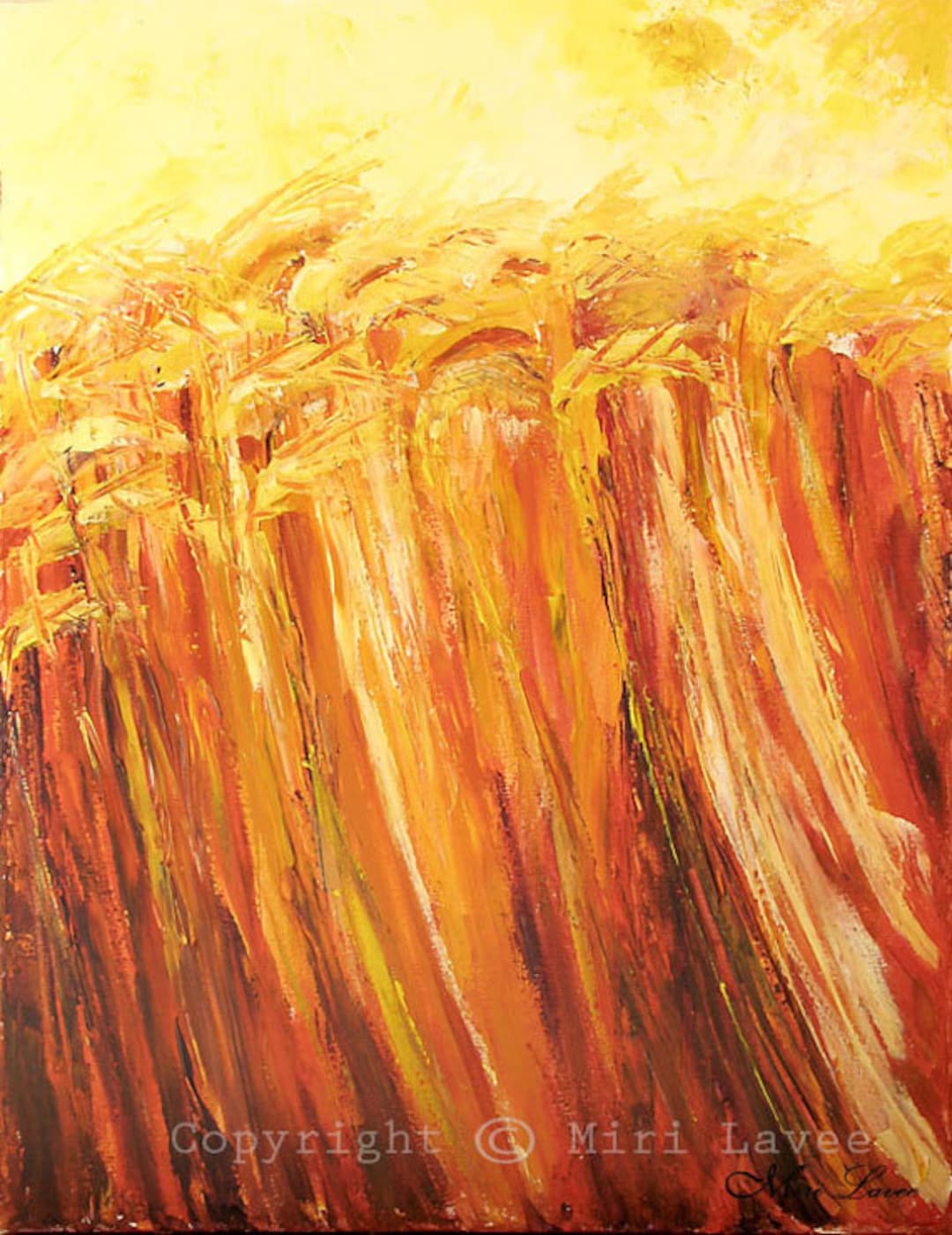 Vertical Wheat Field Painting on Canvas, Yellow and Brown Landscape ...