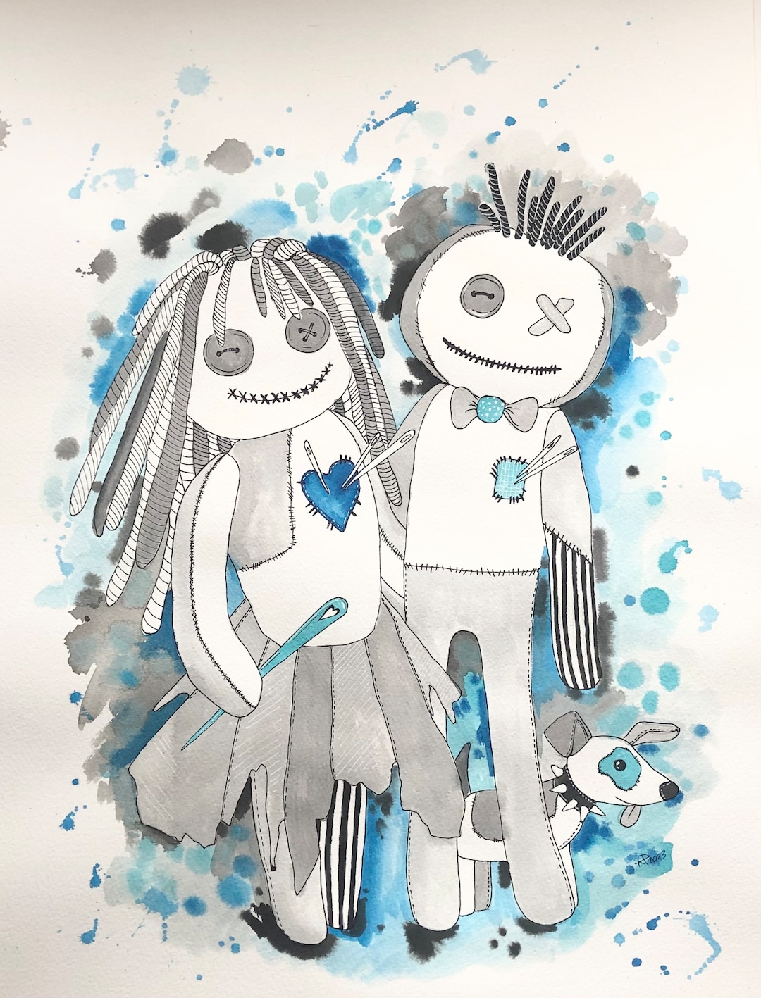 Voodoo Doll Couple Portrait: Original Watercolor Gothic Art - Etsy