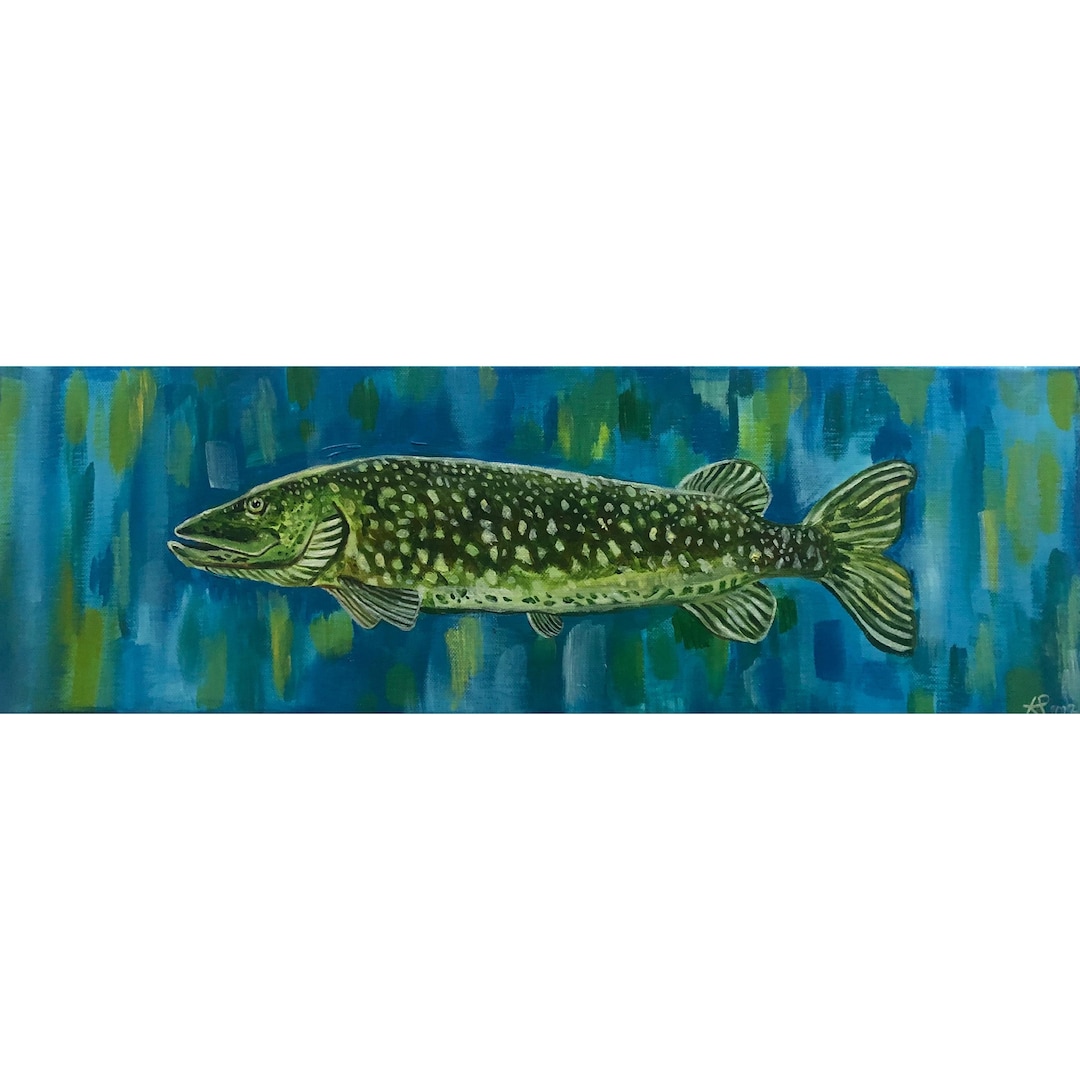 Pike Fish Painting Modern Abstract Art Underwater Acrylic Painting ...