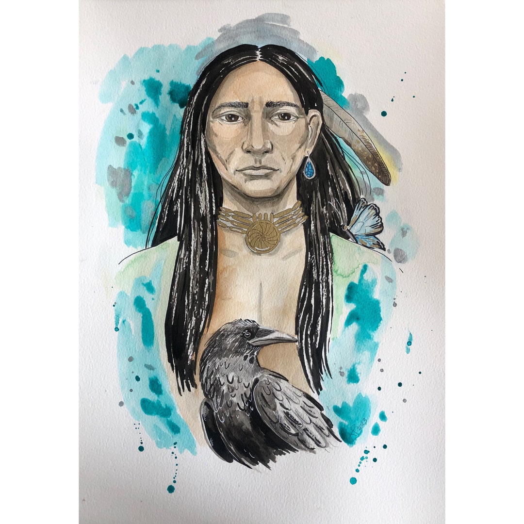 Native American Wall Art Shaman Indigenous People Raven Drawing First ...