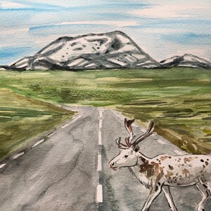 Lapland Landscape, Reindeer Watercolor Painting,sweden Nature Drawing ...