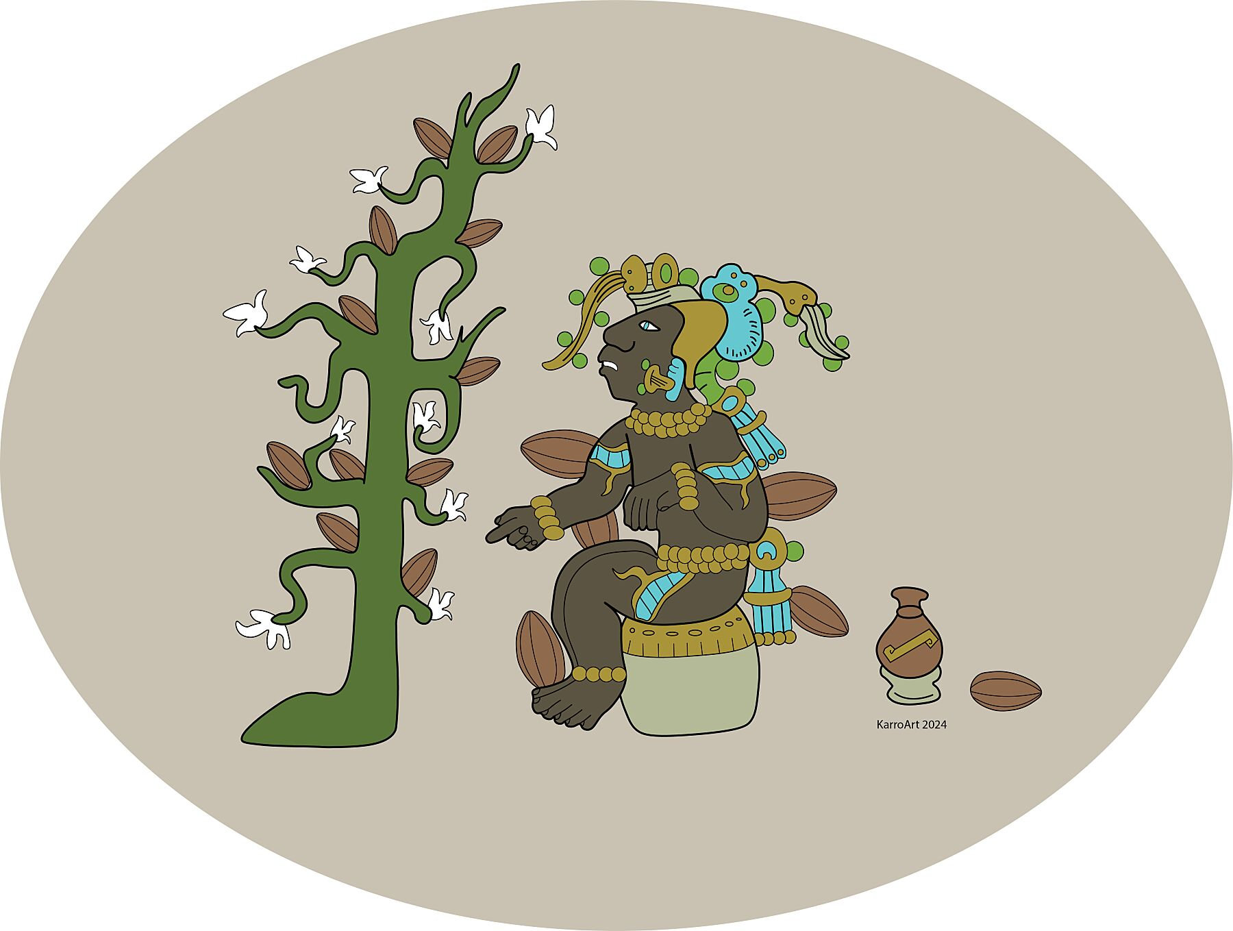 Mayan Cacao God Native American Art Guatemala Central America Digital ...