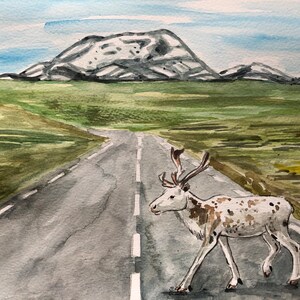 Lapland Landscape, Reindeer Watercolor Painting,sweden Nature Drawing ...