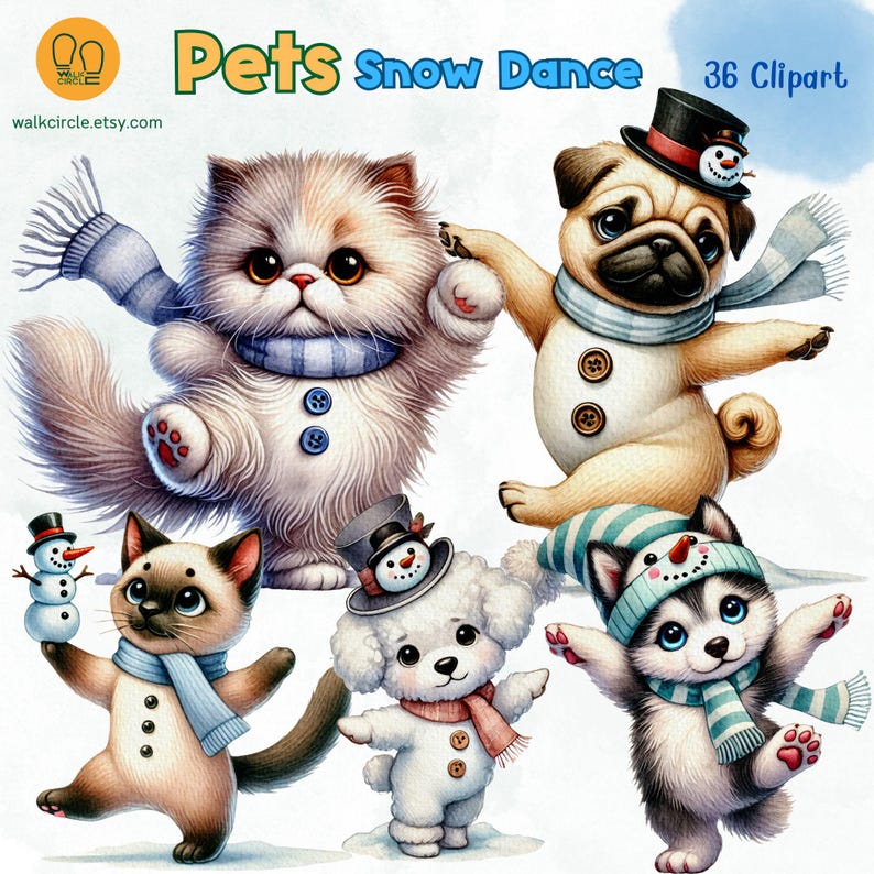 Pet Christmas Snowman PNG Clipart, Dog and Cat Watercolor Designs ...