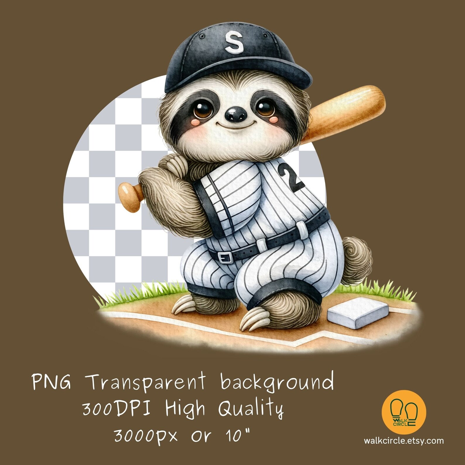 Sloth Watercolor Clipart, Baseball Watercolor Clipart, 26 PNG Cute ...