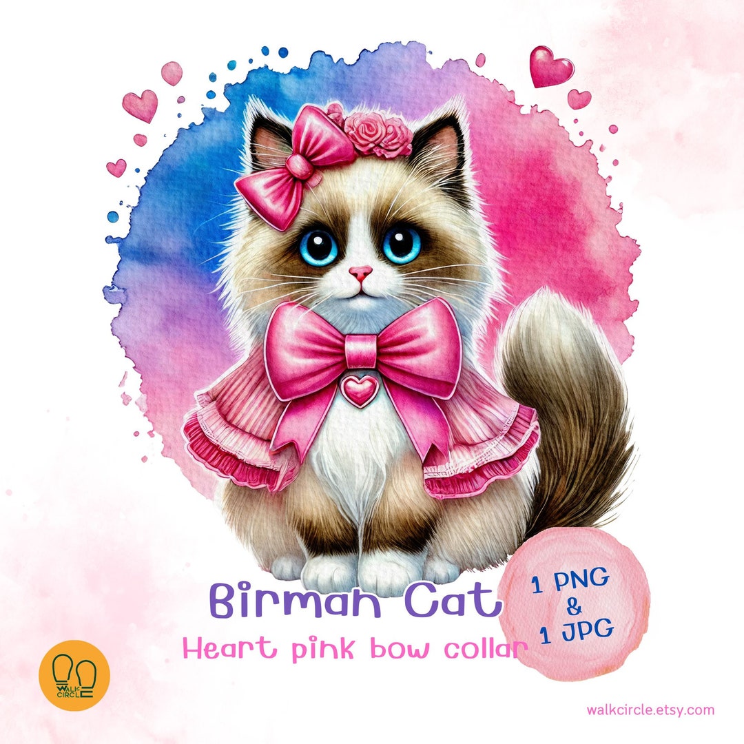 Birman Cat PNG Heart Pink Print Cat Shirt Cat Breed PNG Cat Watercolor ...