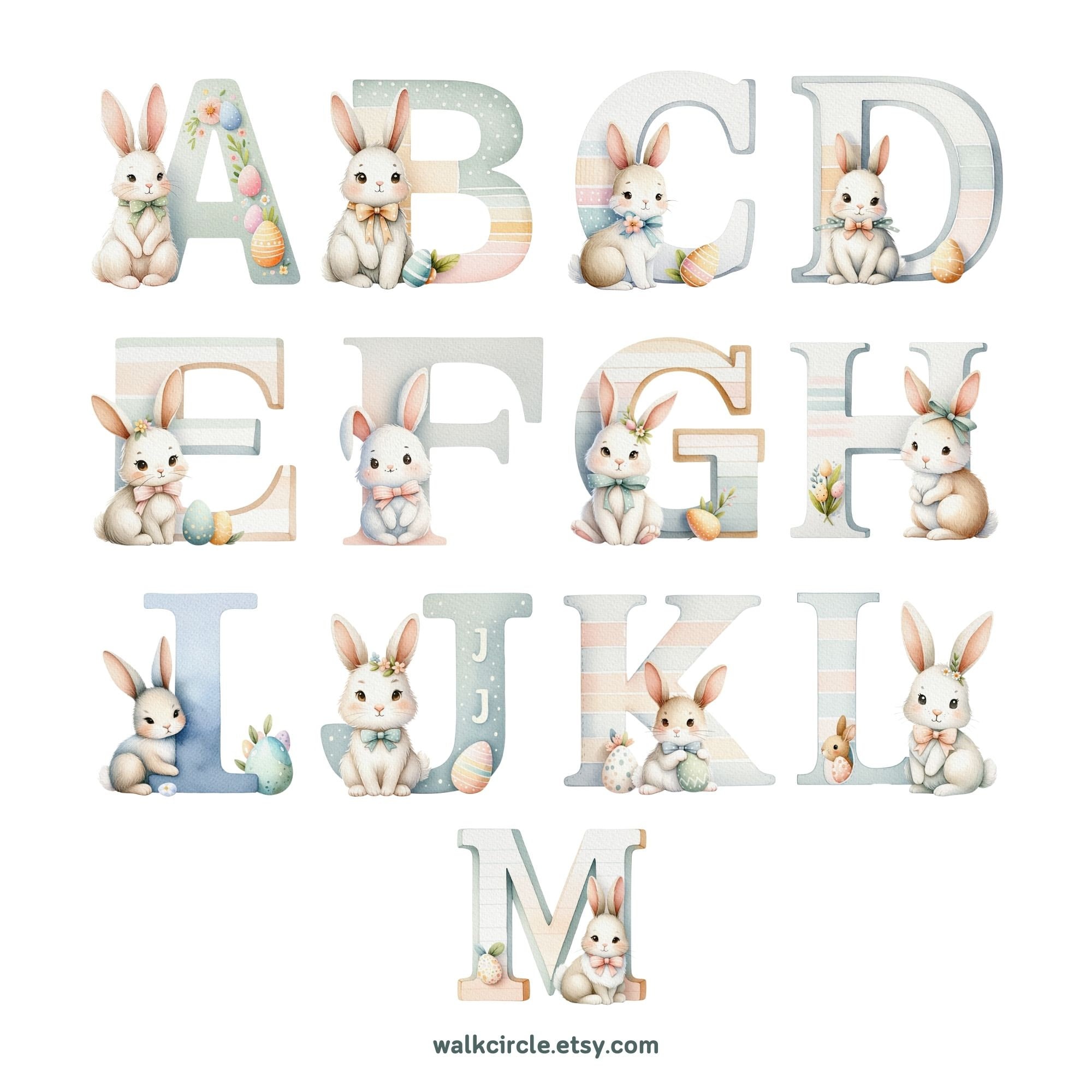 Easter Bunny, Easter Alphabet, Alphabet Watercolor, Easter Eggs Png ...