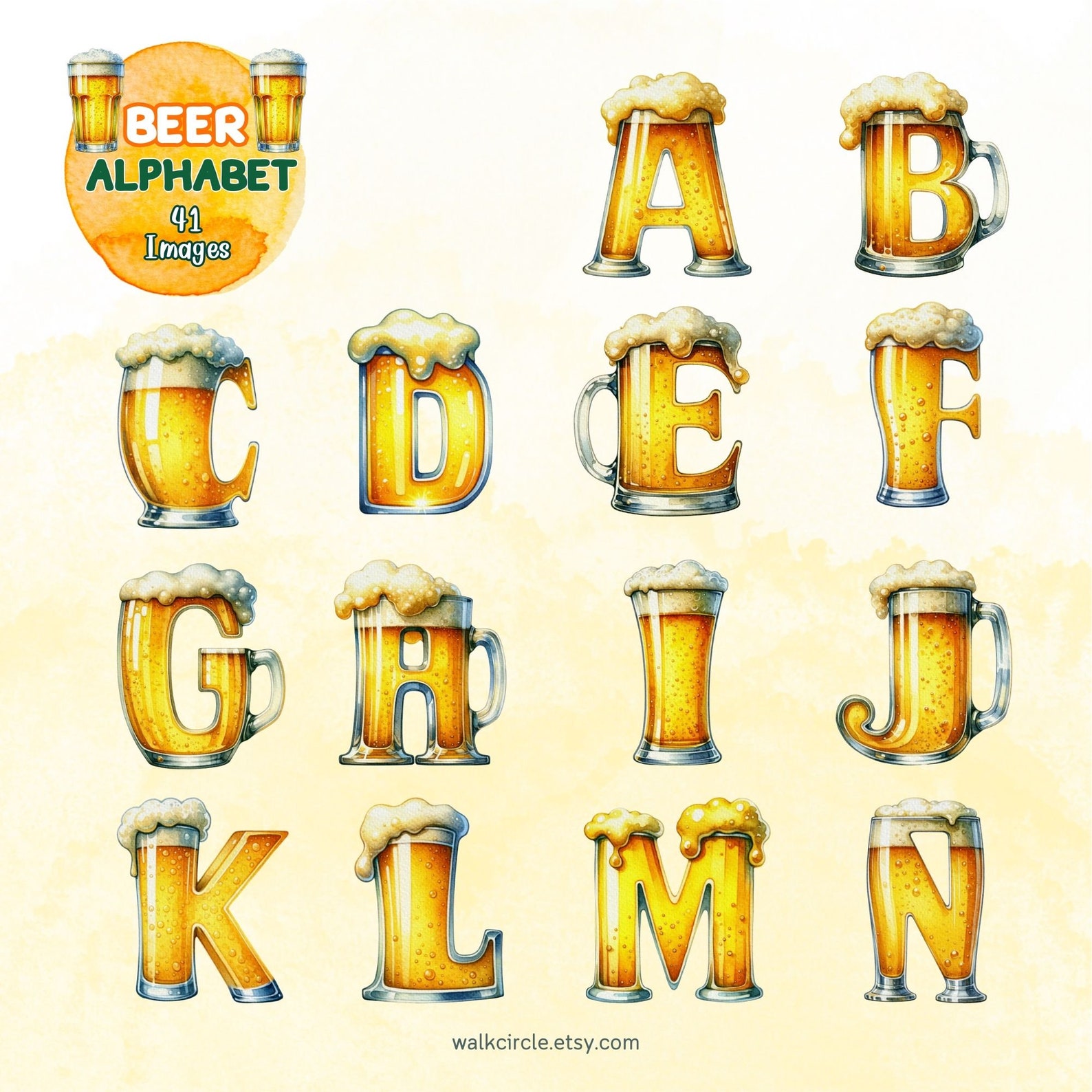 Beer Alphabet PNG, Watercolor Summer Clipart (digital Download) - Etsy