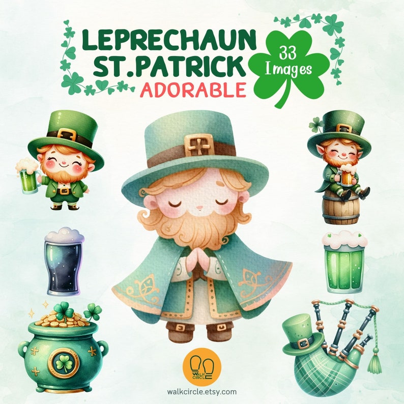 Leprechaun St.patrick Watercolor Clipart, 33 Irish Celebration PNG ...