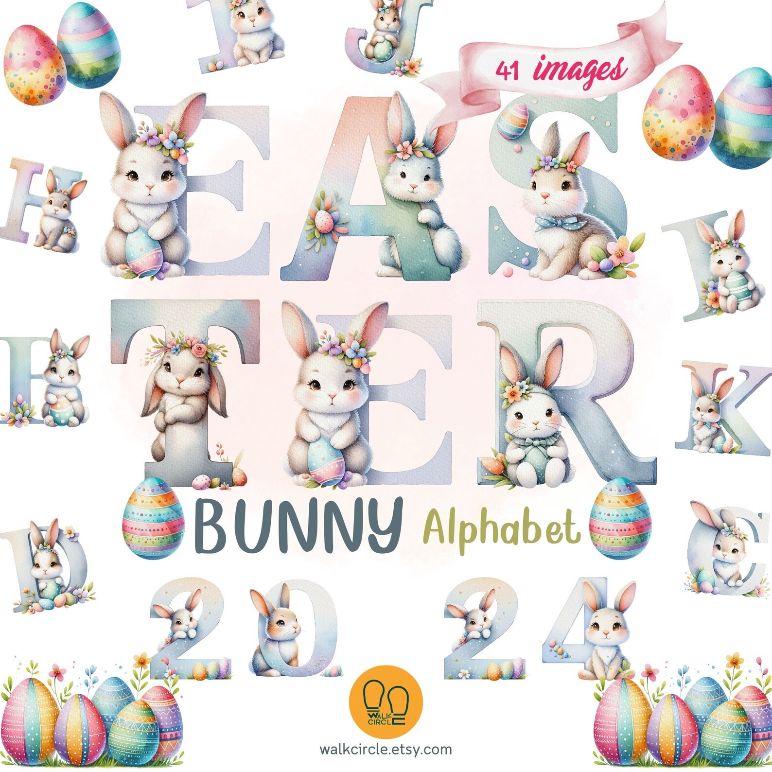 Easter Bunny, Easter Alphabet, Alphabet Watercolor, Easter Eggs Png ...