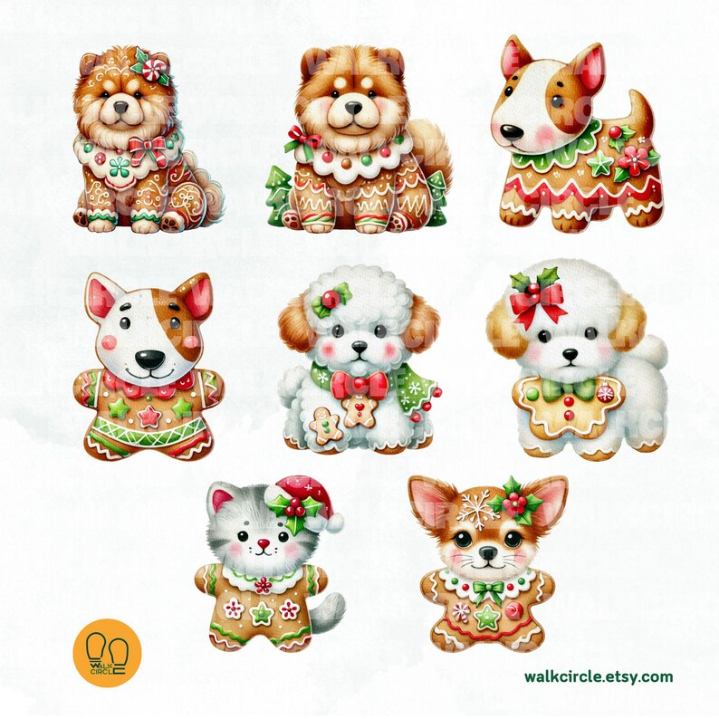 Gingerbread Pets PNG Clipart Cute Dog and Cat Christmas Cartoon PNG ...