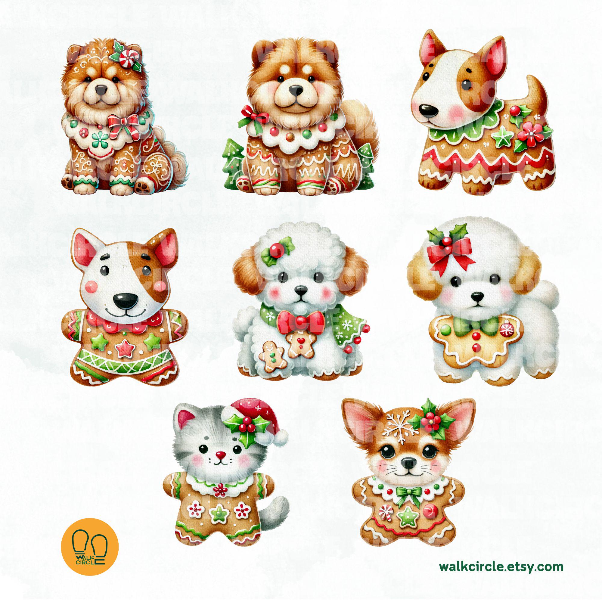 Gingerbread Pets PNG Clipart Cute Dog and Cat Christmas Cartoon PNG ...
