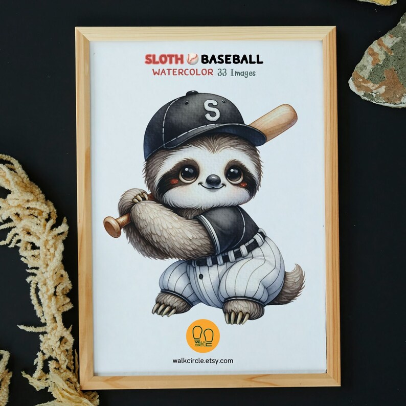 Sloth Watercolor Clipart, Baseball Watercolor Clipart, 26 PNG Cute ...