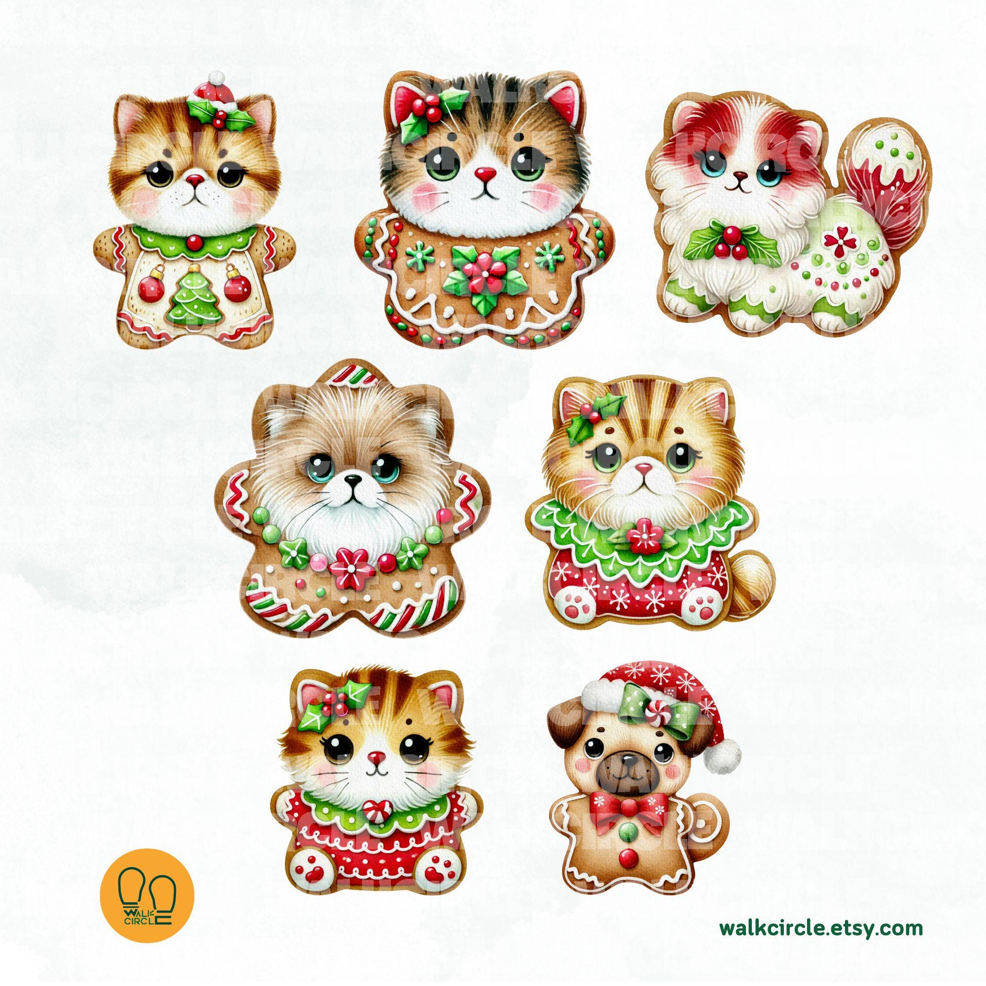 Gingerbread Pets PNG Clipart Cute Dog and Cat Christmas Cartoon PNG ...
