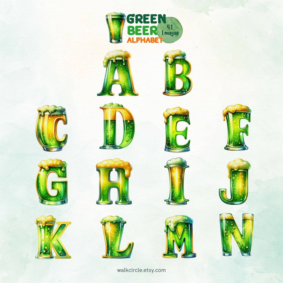 Green Beer, Alphabet PNG, Beer Clipart, St. Patrick Sublimation, Summer ...