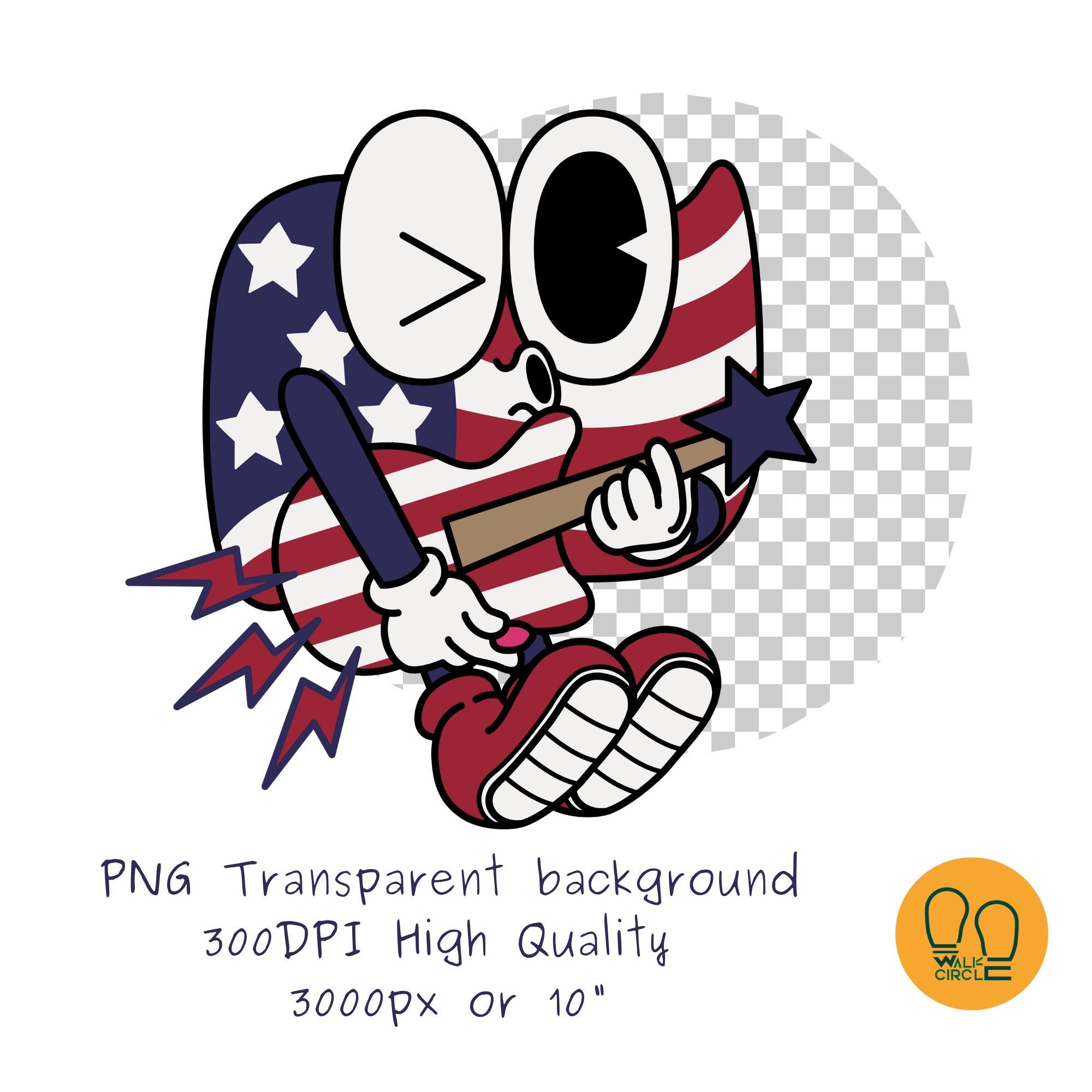 Retro USA Flag Cartoon Characters 4th of July Clipart Vintage Patriotic ...